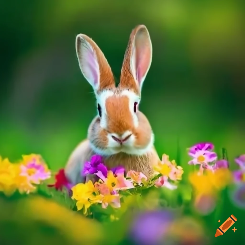Easter rabbit with eggs in a garden on Craiyon