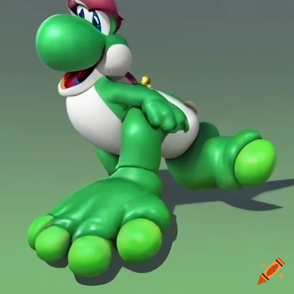 Close-up of yoshi's big green feet on Craiyon