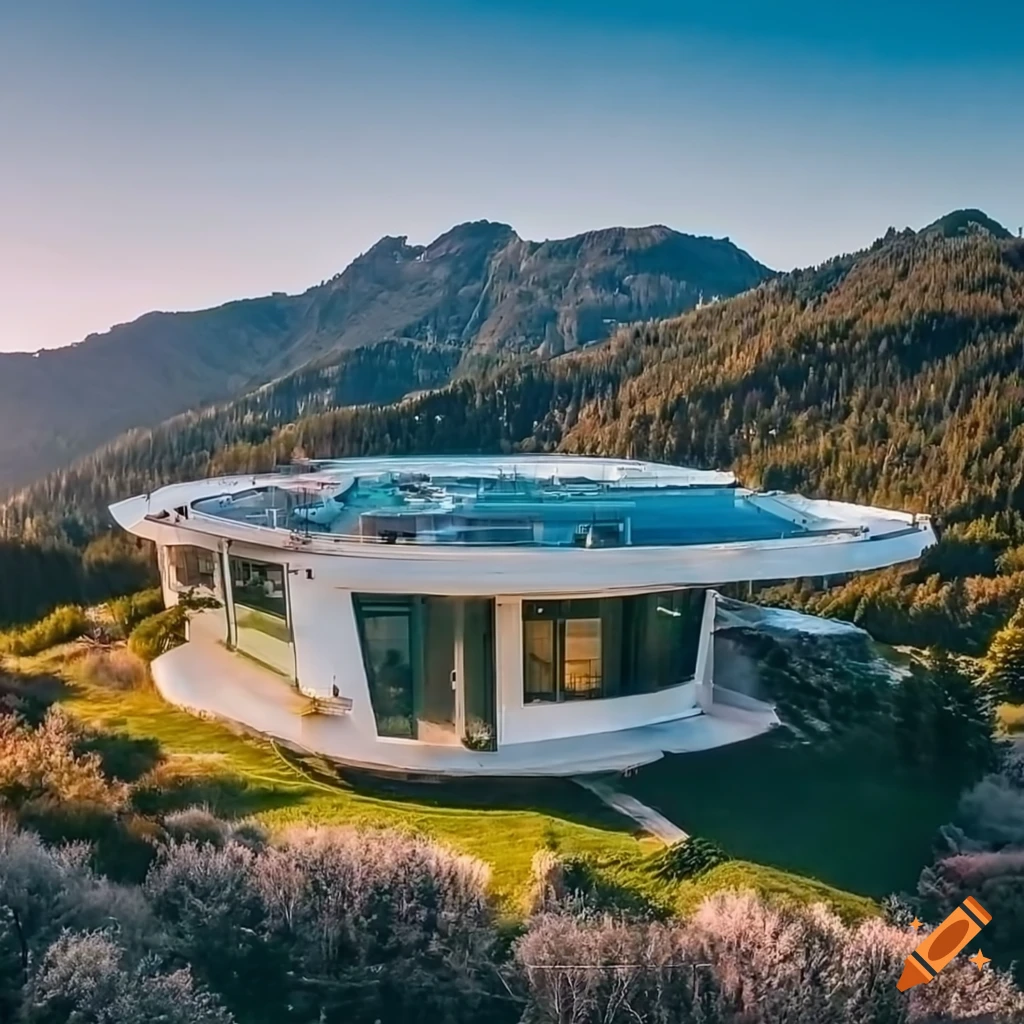 Photograph of a solarpunk house on a mountain on Craiyon