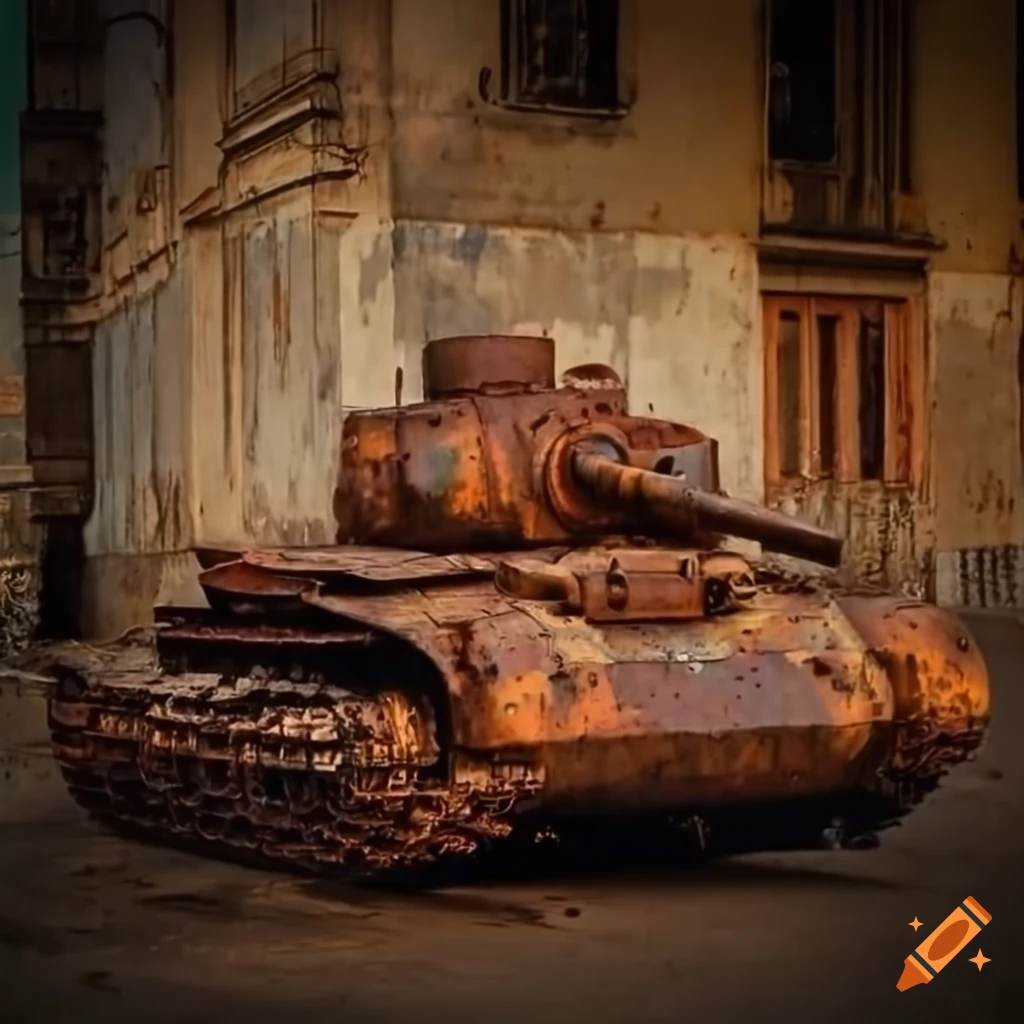 Rusted ww2 tank with foliage in the french countryside surrounded by ...