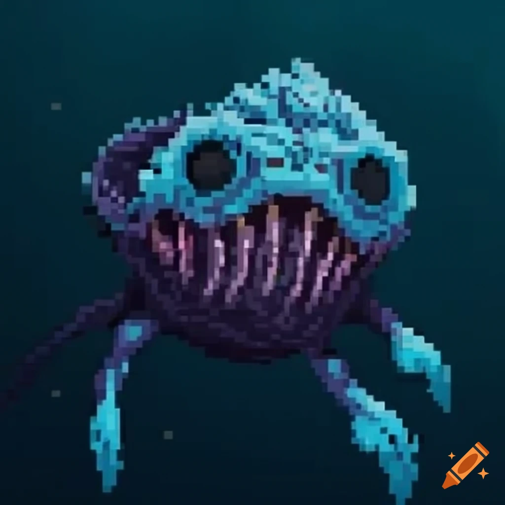 Pixel art of a lurking monstrous creature on Craiyon