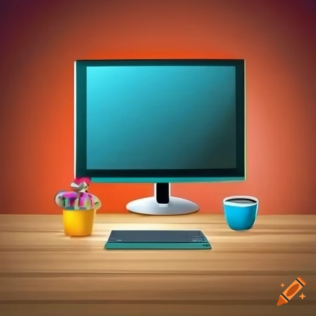 Modern used computer on a wooden desk on Craiyon