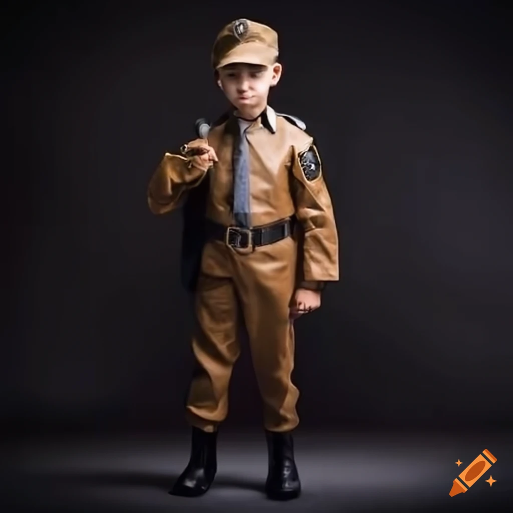 Photo realistic image of a young boy in a security guard uniform on Craiyon