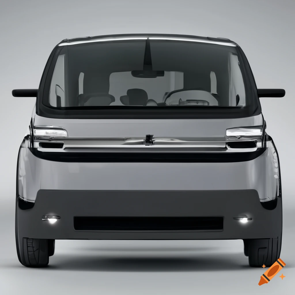 Front view of a white canoo mpv on Craiyon