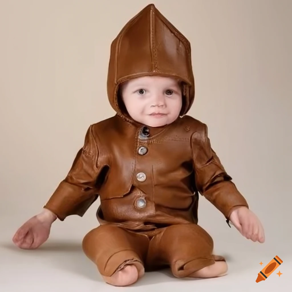 Photo realistic toddler boy in leather footman costume on Craiyon