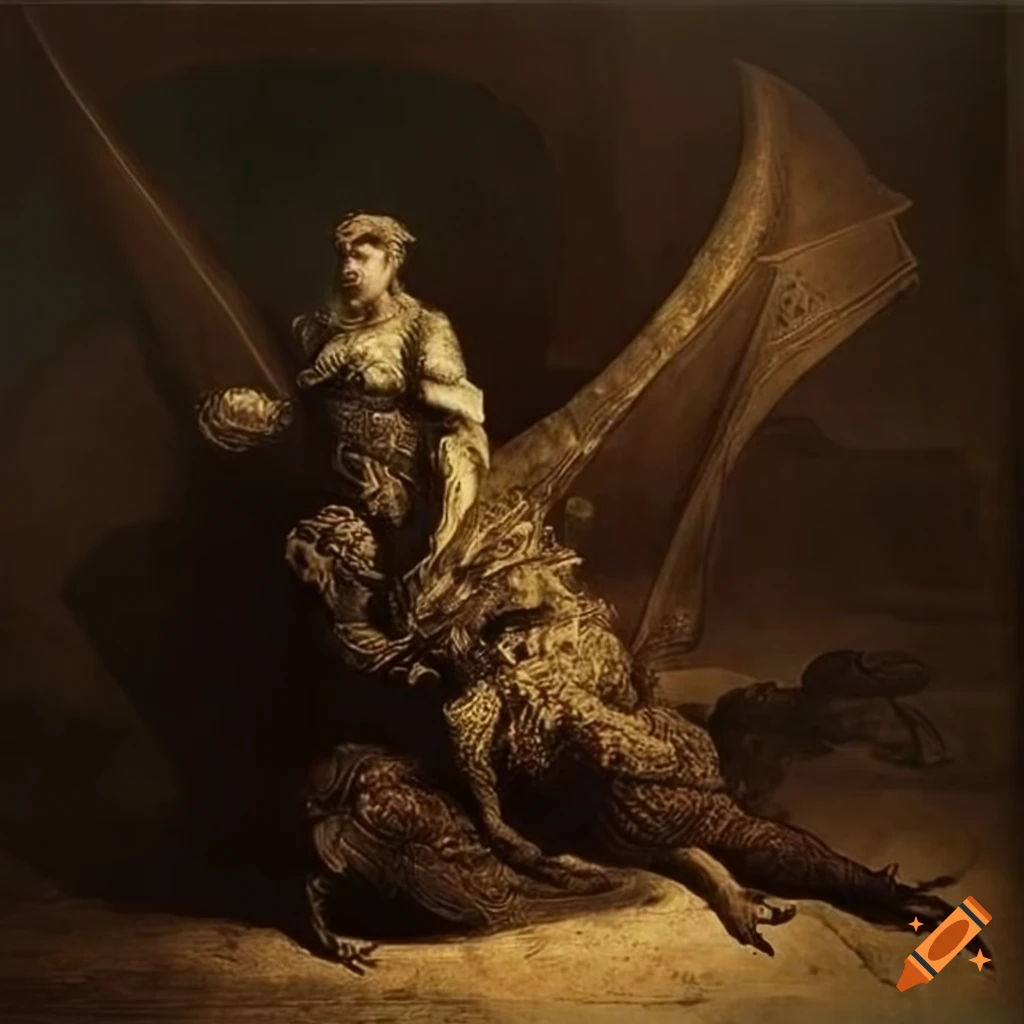 Gothic dragon artwork by Gustave Doré, inspired by Witkin, Rembrandt ...