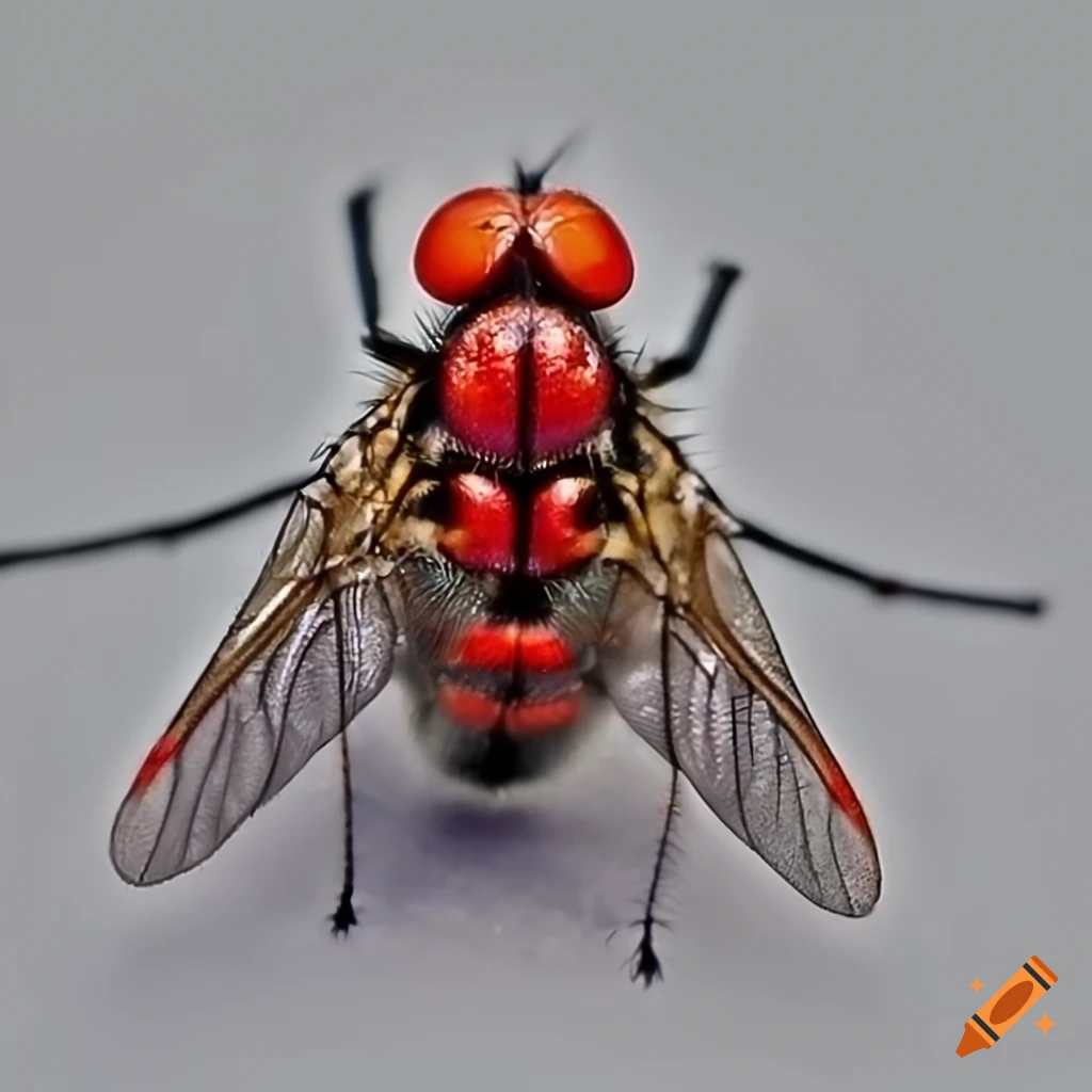 Close-up of a red fly on a white background on Craiyon