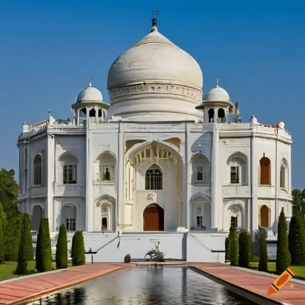 Frontal view of mahal white house in mediterranean architectural style ...