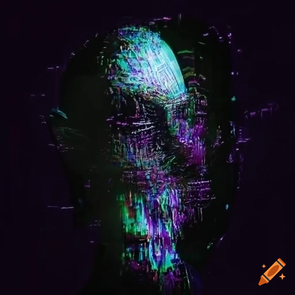 Surreal glitch art of a person surrounded by static on Craiyon
