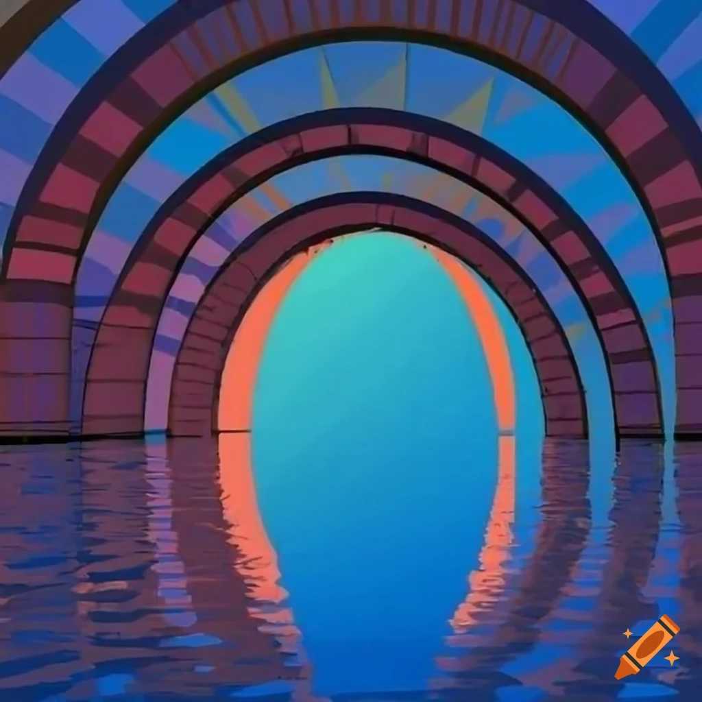 Geometric abstract art with architectural arches and steps on Craiyon