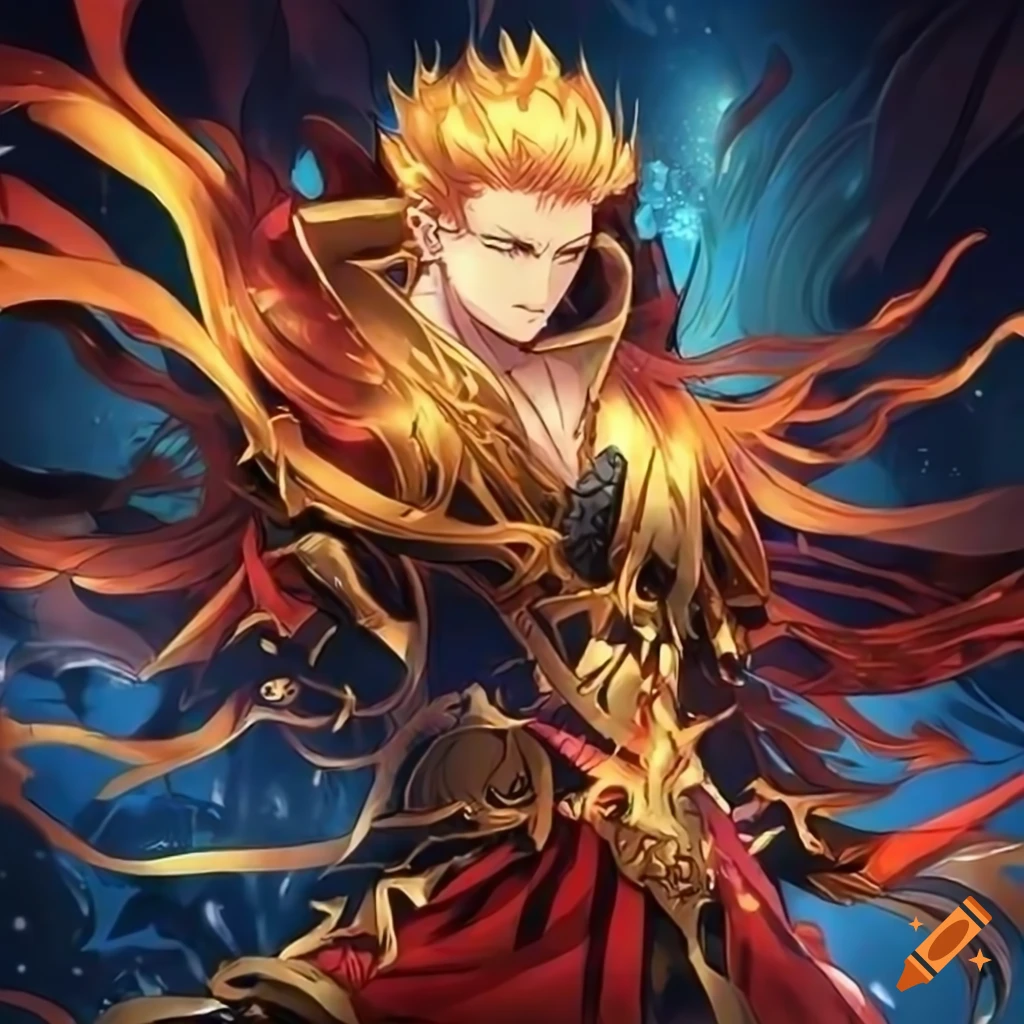 Sanguinus in stunning anime art with flowing golden hair on Craiyon