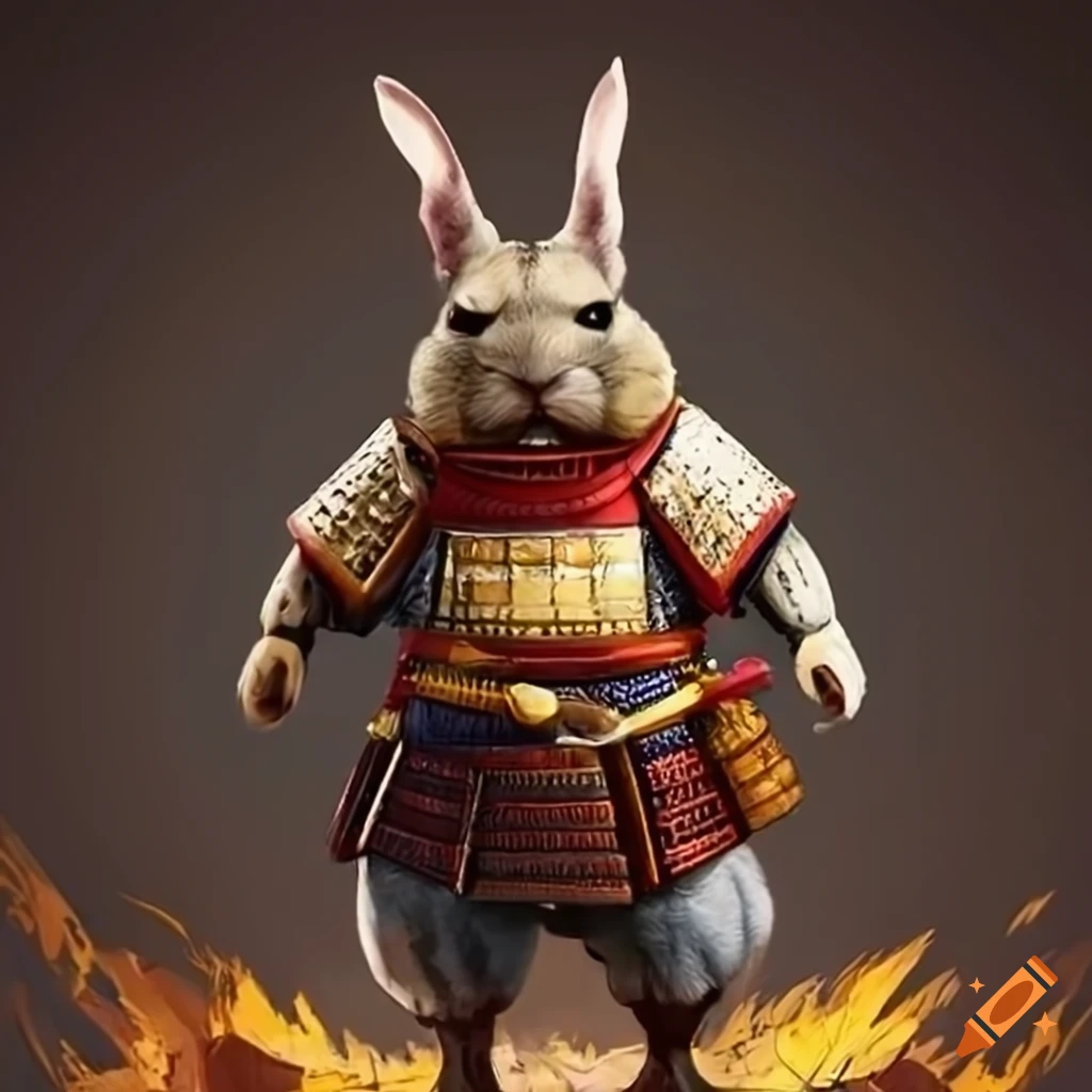 Illustration of a viscacha rabbit samurai on Craiyon