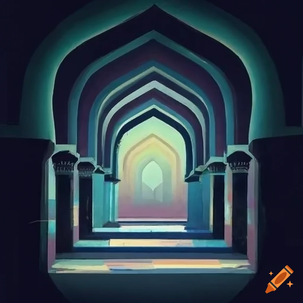 Abstract geometric architecture with arches and steps