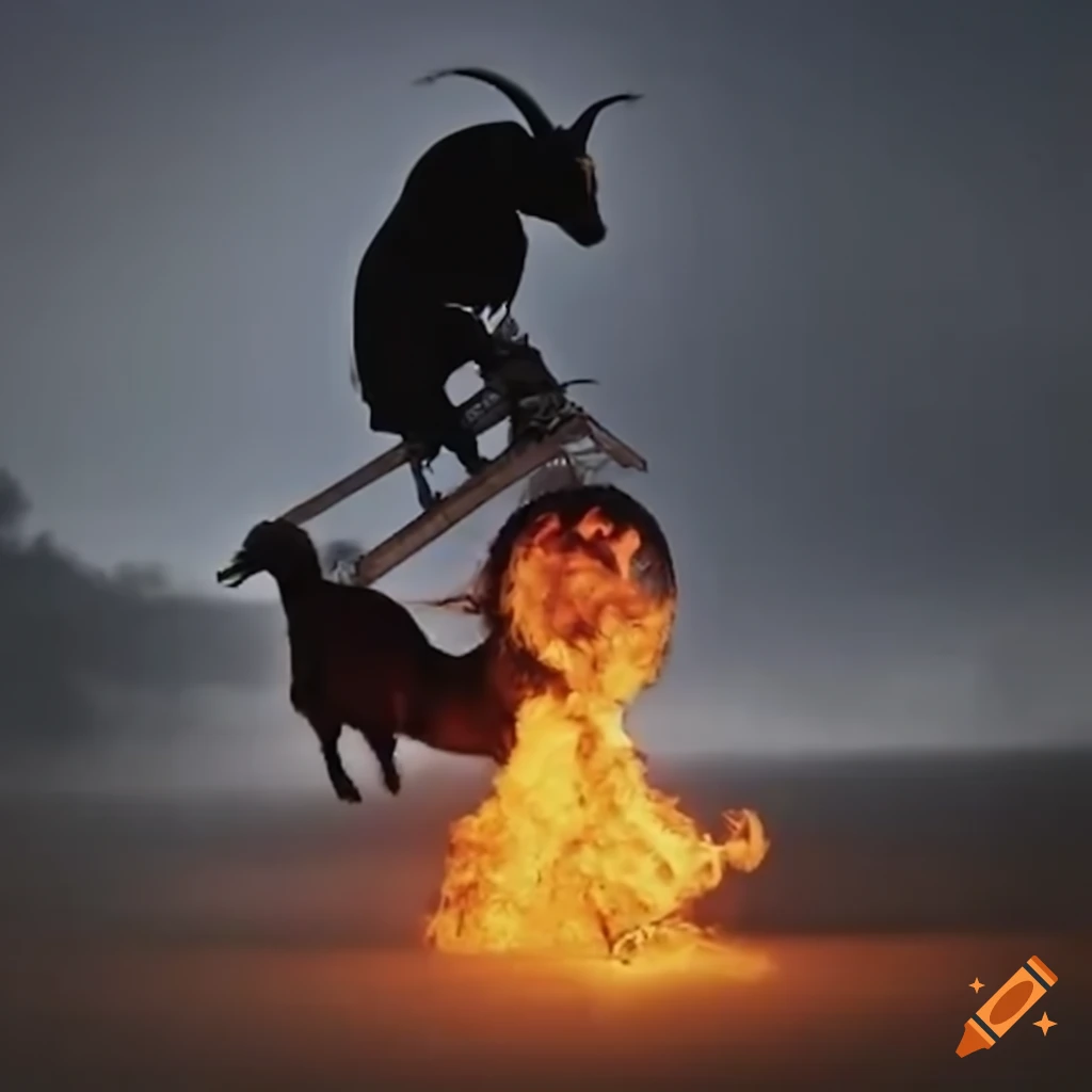 Goat performing dangerous stunts on a motorcycle