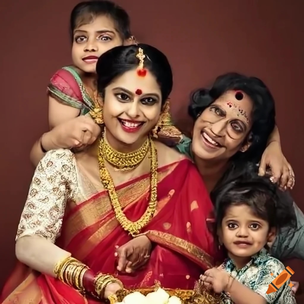 Bengali woman enjoying rasgulla with family on Craiyon