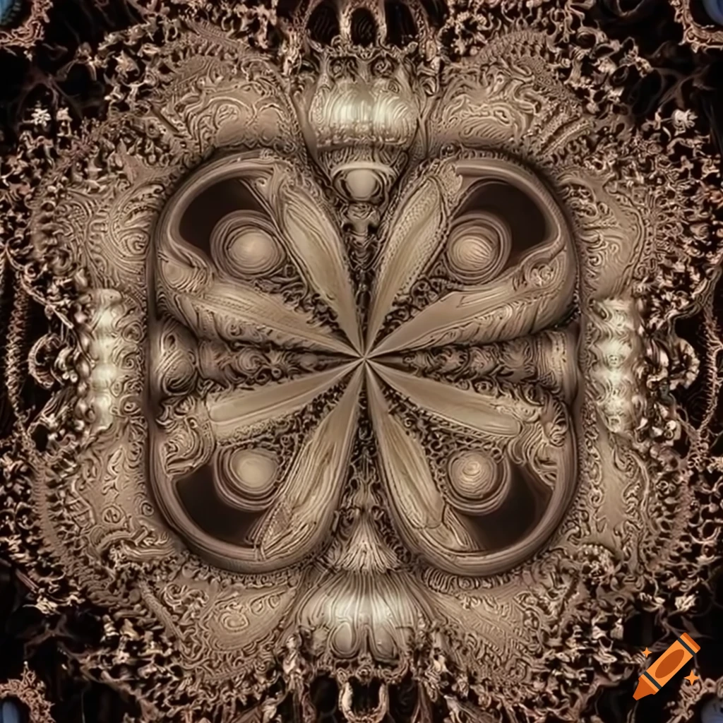 Sepia 3d sculpture with repeating fractal patterns on Craiyon