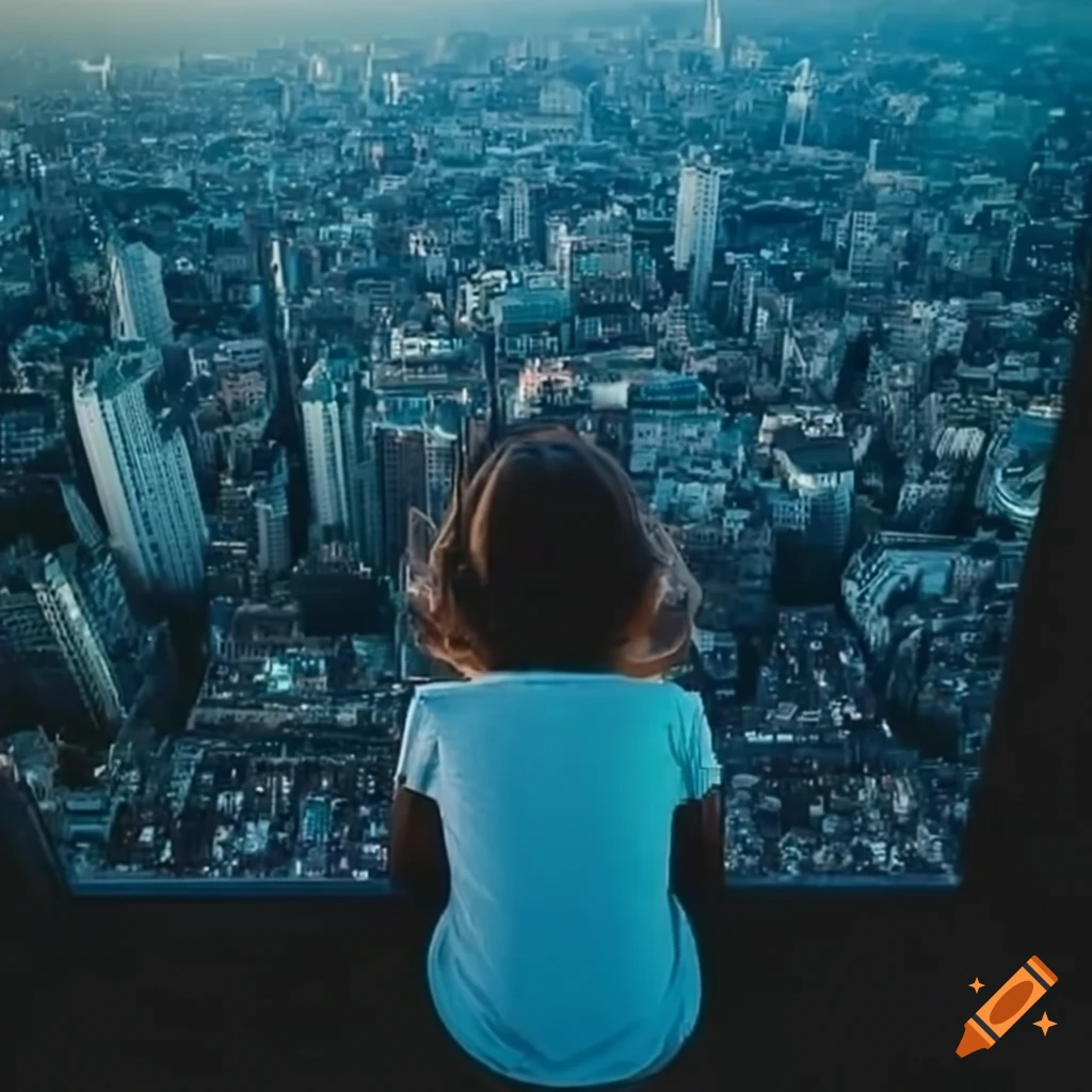 View of the cityscape from the top of a tower on Craiyon
