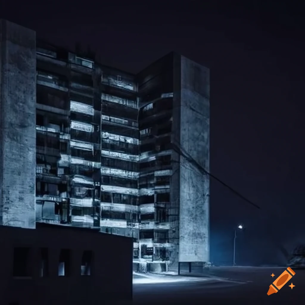 Edificio de noche nevado on Craiyon