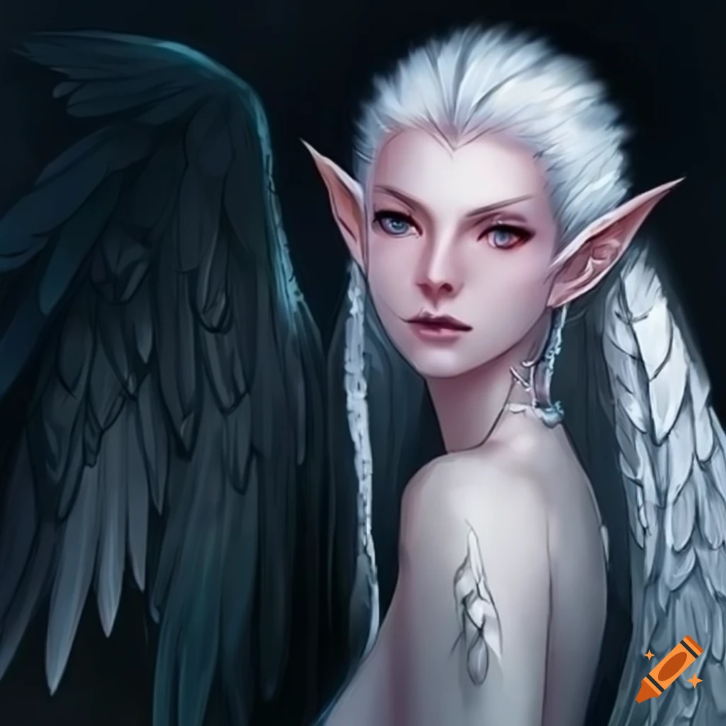 Illustration of a female elf with wings on Craiyon