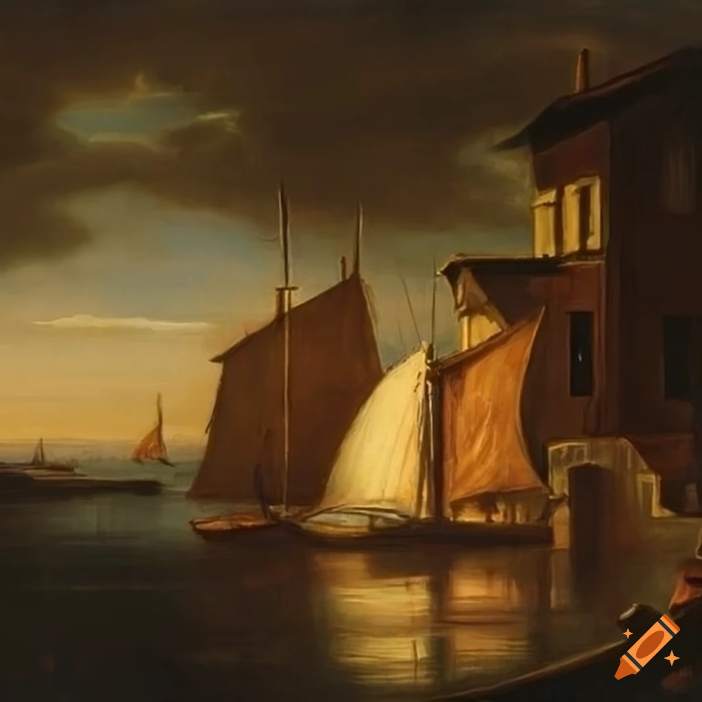 Renaissance painting of a harbor on a small island on Craiyon