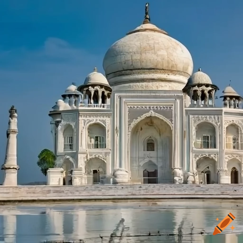 Frontal view of mahal white house in mediterranean architectural style ...