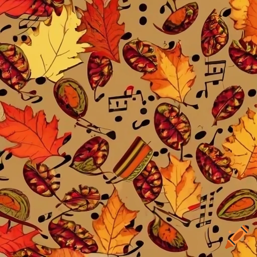 Repeating pattern of musical notes and autumn leaves on Craiyon