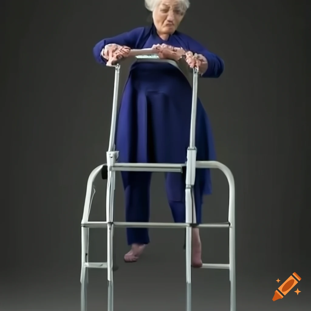 Elderly woman using a walking frame on Craiyon