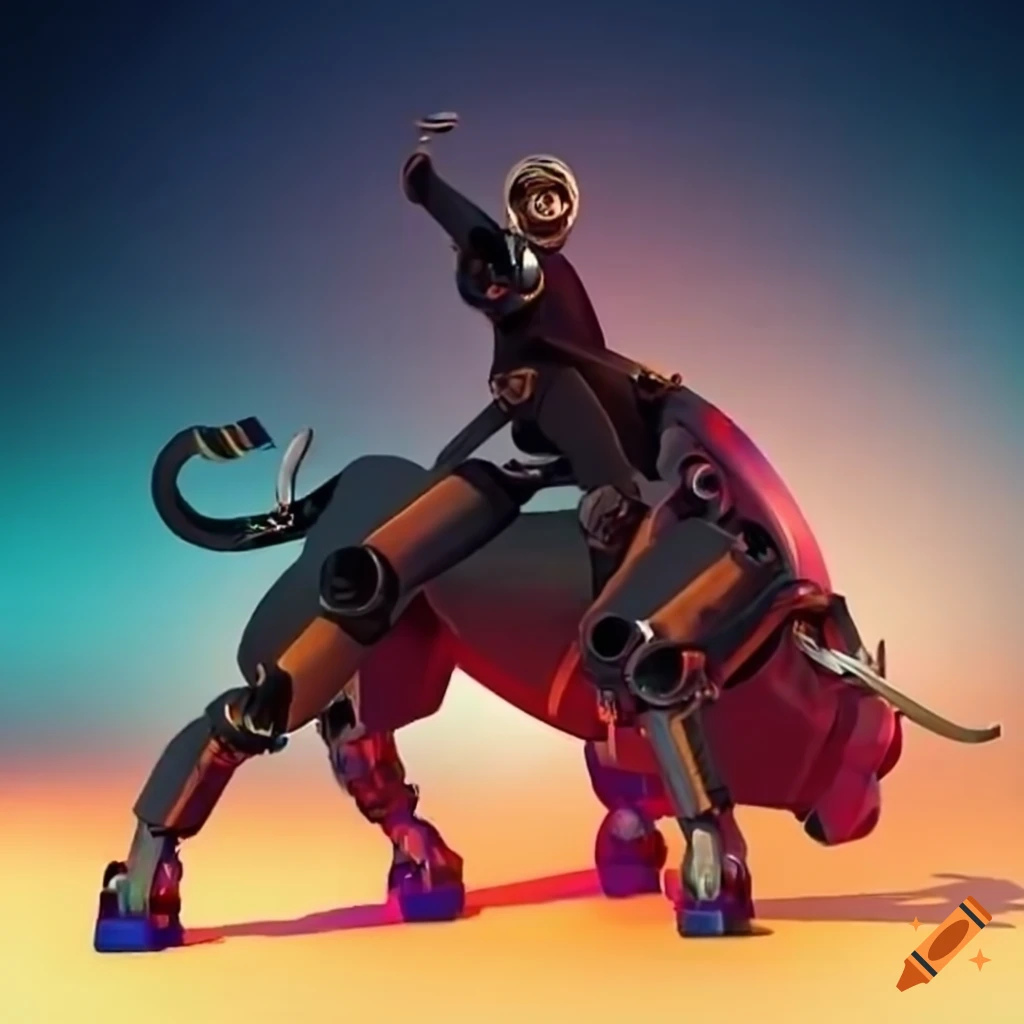 Person riding a robotic bull on Craiyon