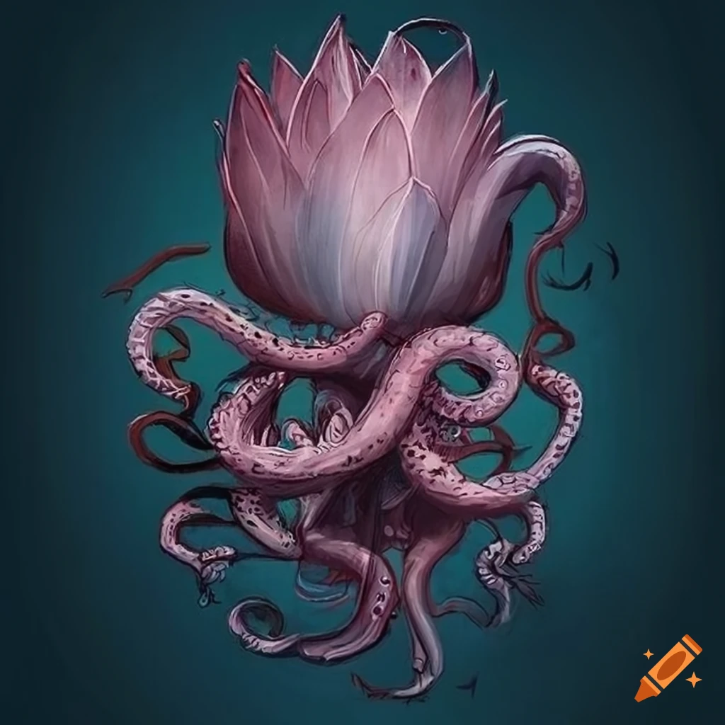 Fantasy artwork of a tentacled lotus plant on Craiyon