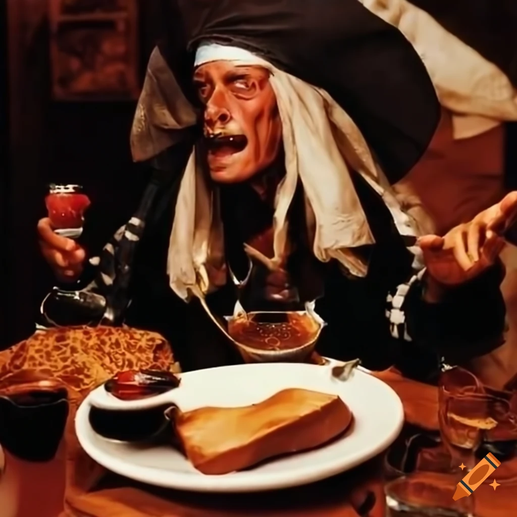 Humorous image of pirates enjoying toast and coffee on Craiyon