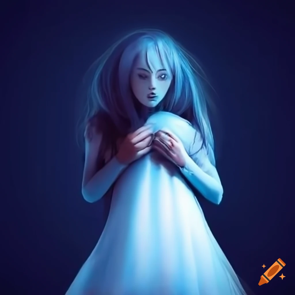 Young woman embracing a ghost