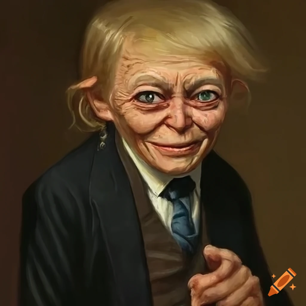 Painting of gollum with trump hair in a 1800s suit on Craiyon