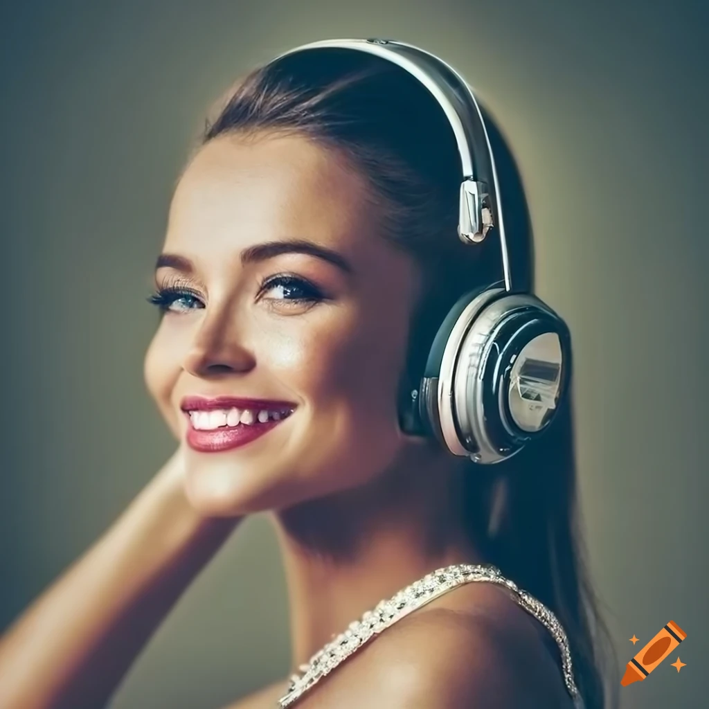 Portrait of a beautiful woman with a headset on Craiyon