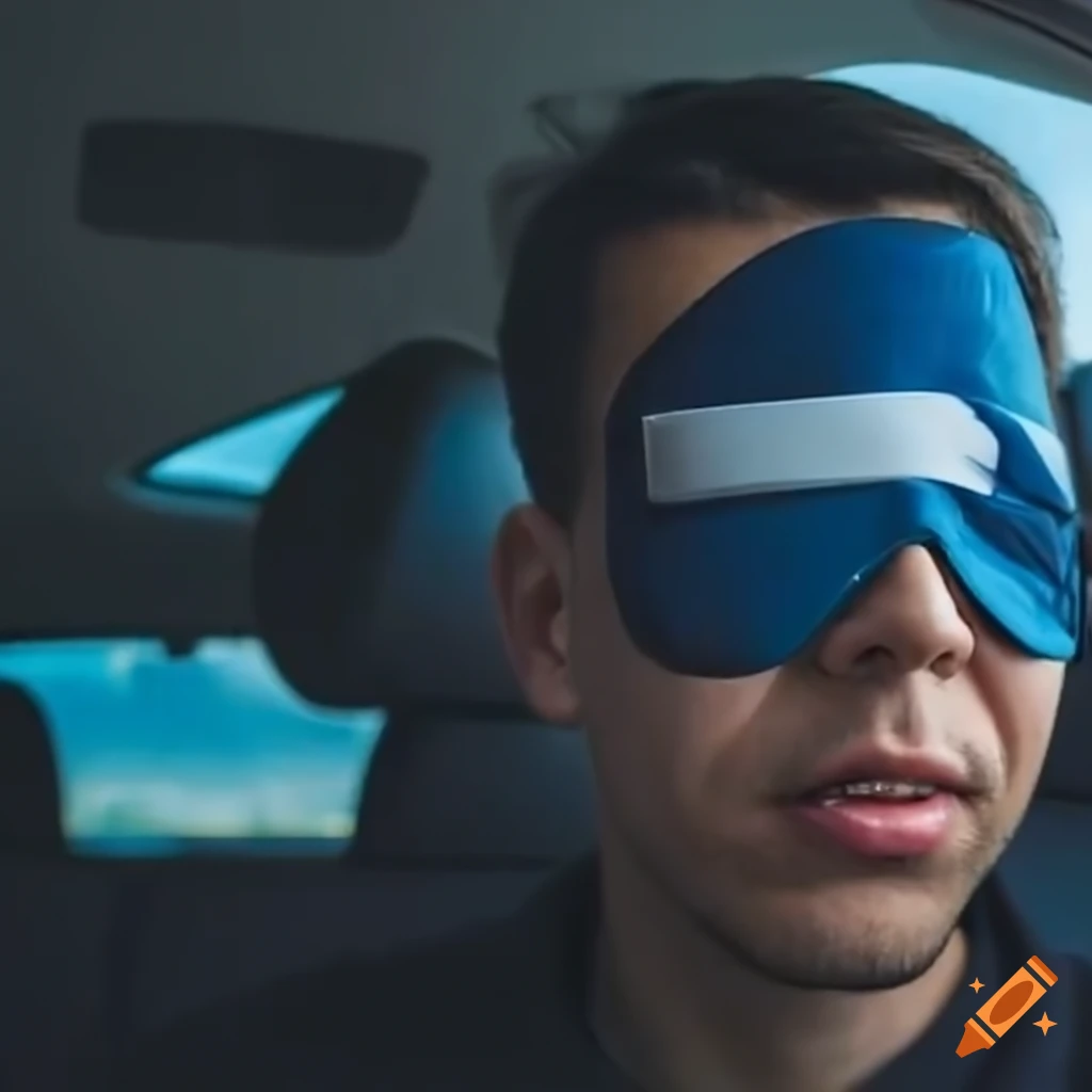 Conceptual image of a man blindfolded while driving