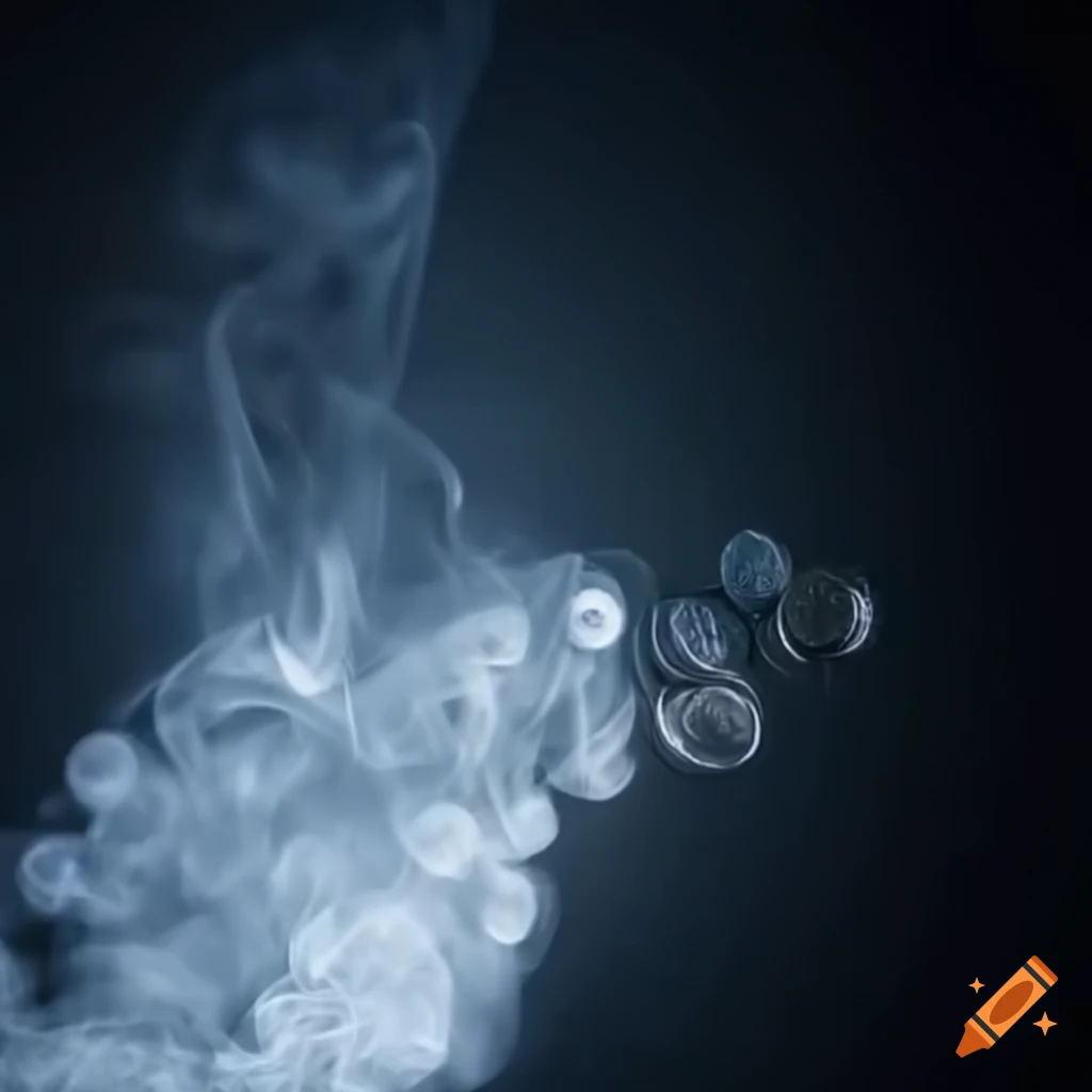 Coins falling in smoke