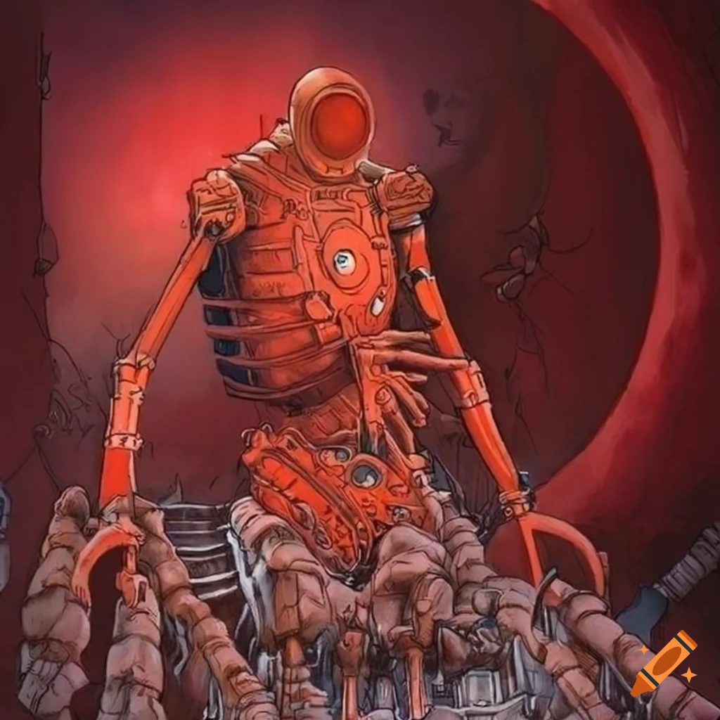 Red moebius bio machine art on Craiyon