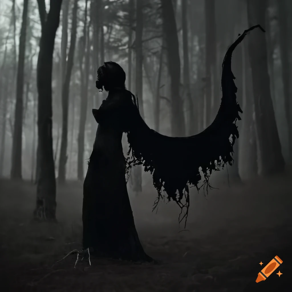 Silhouette of a monstrous entity in a macabre forest