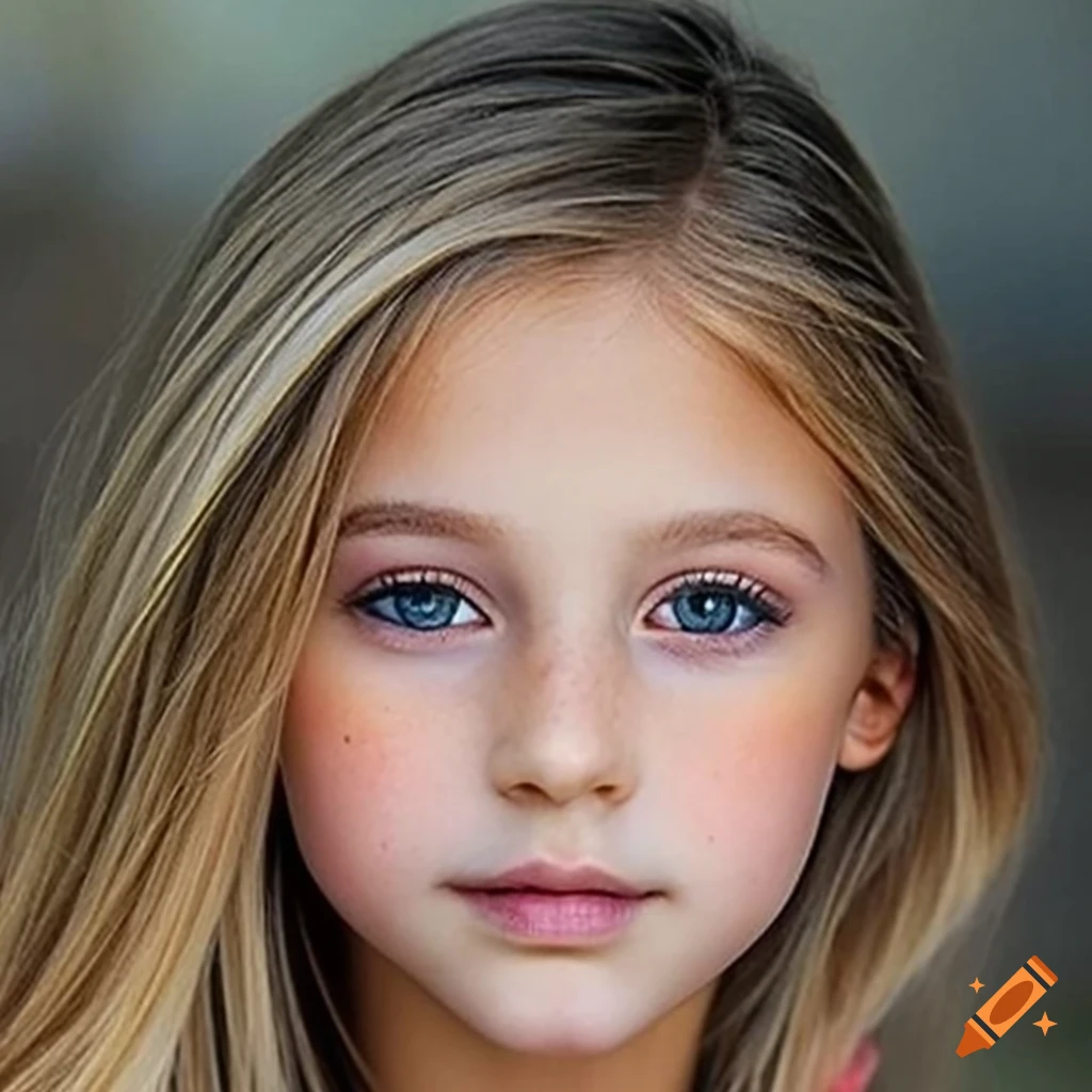 Portrait Of A Adorable Girl With Blonde Hair And Freckles