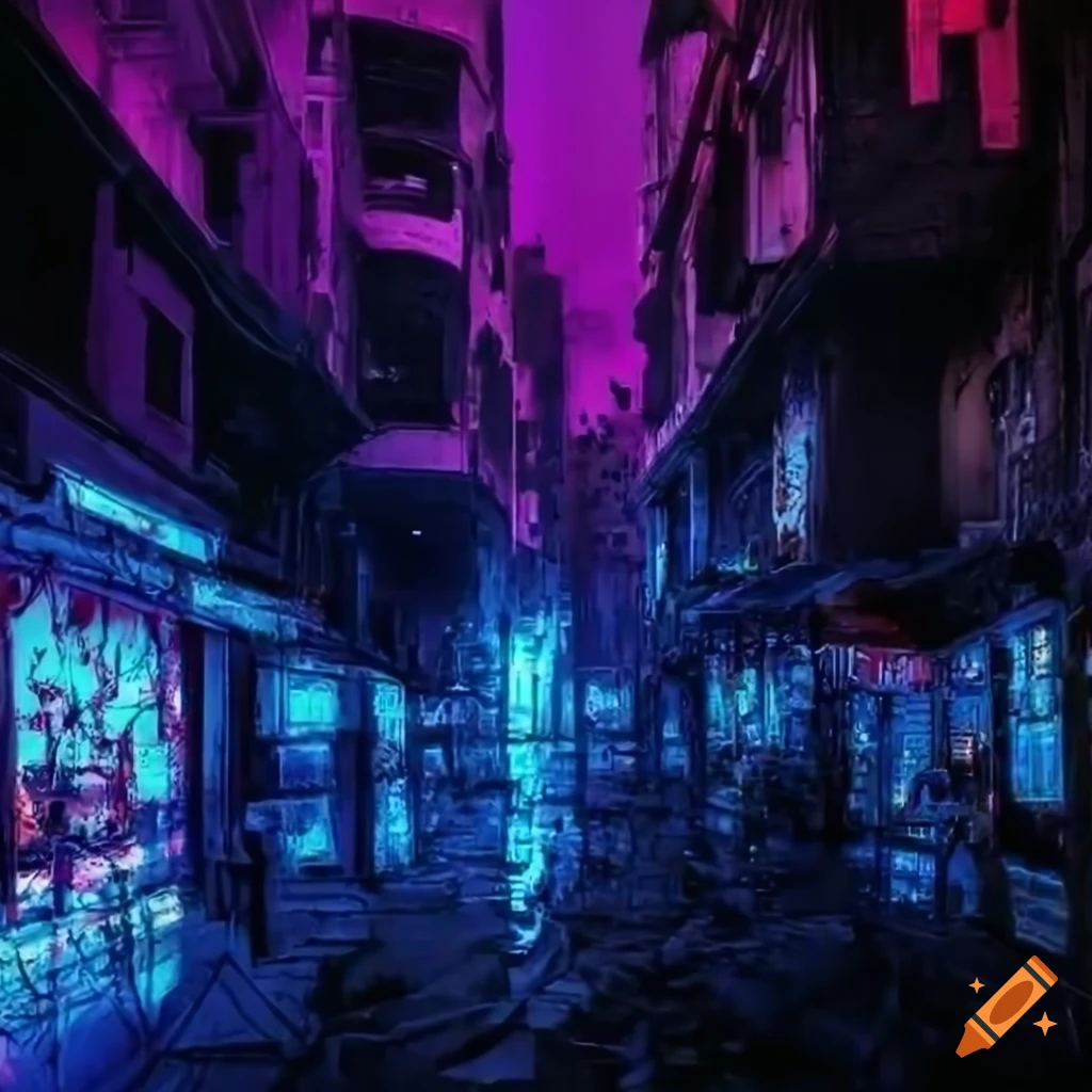 Cyberpunk street scene in gaza city in 2123 on Craiyon