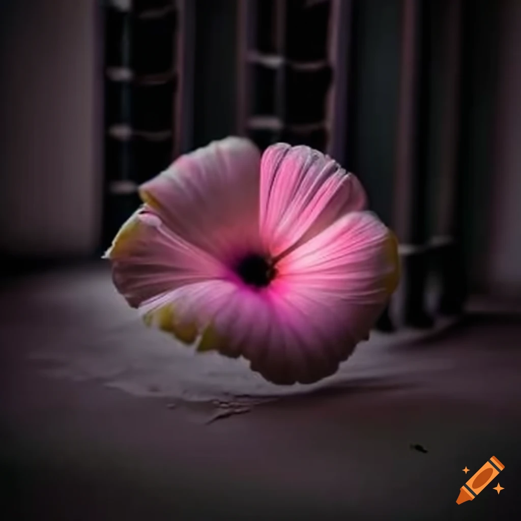 Artistic representation of a pink flower behind prison cell bars on Craiyon