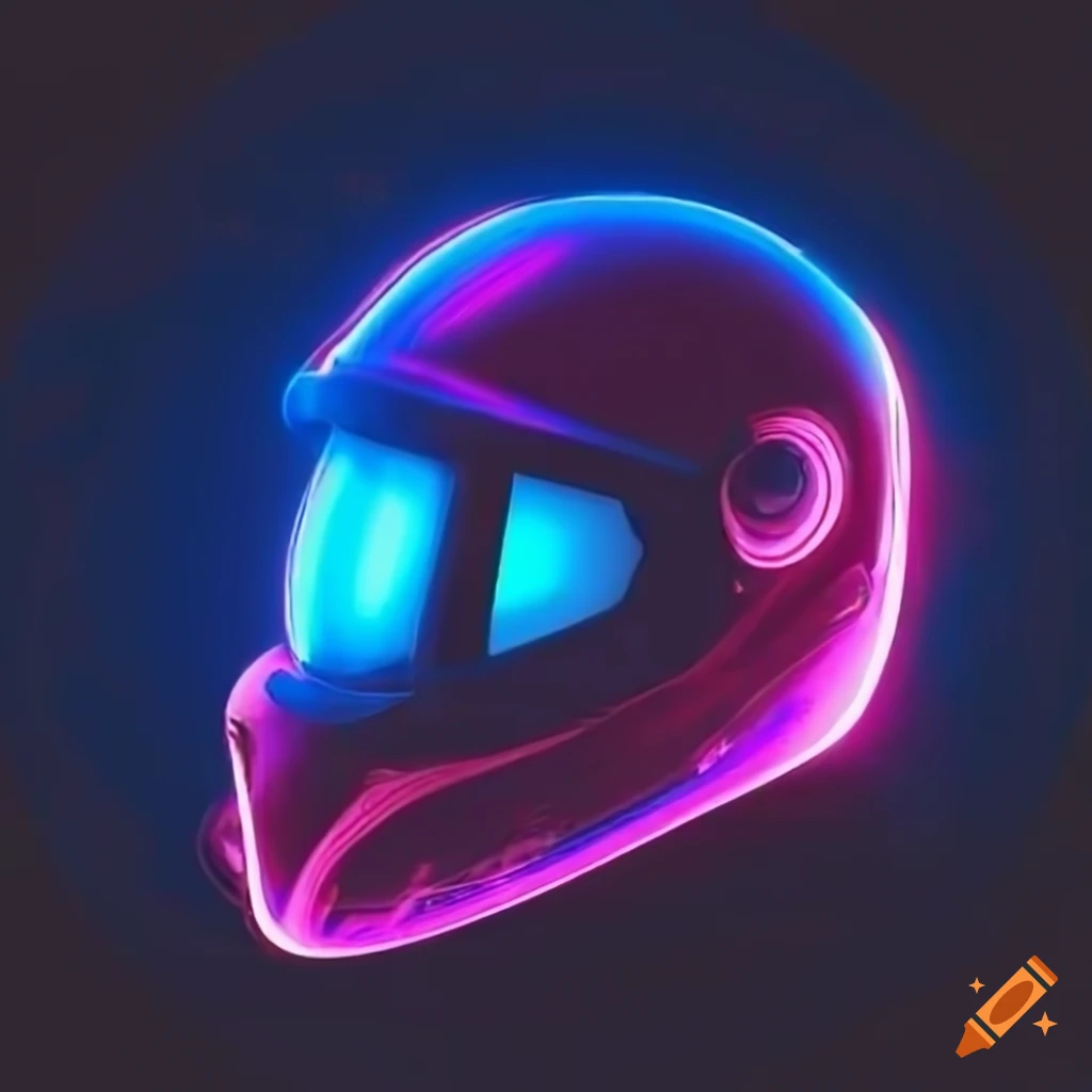 Neon-style race driver in a purple helmet on Craiyon