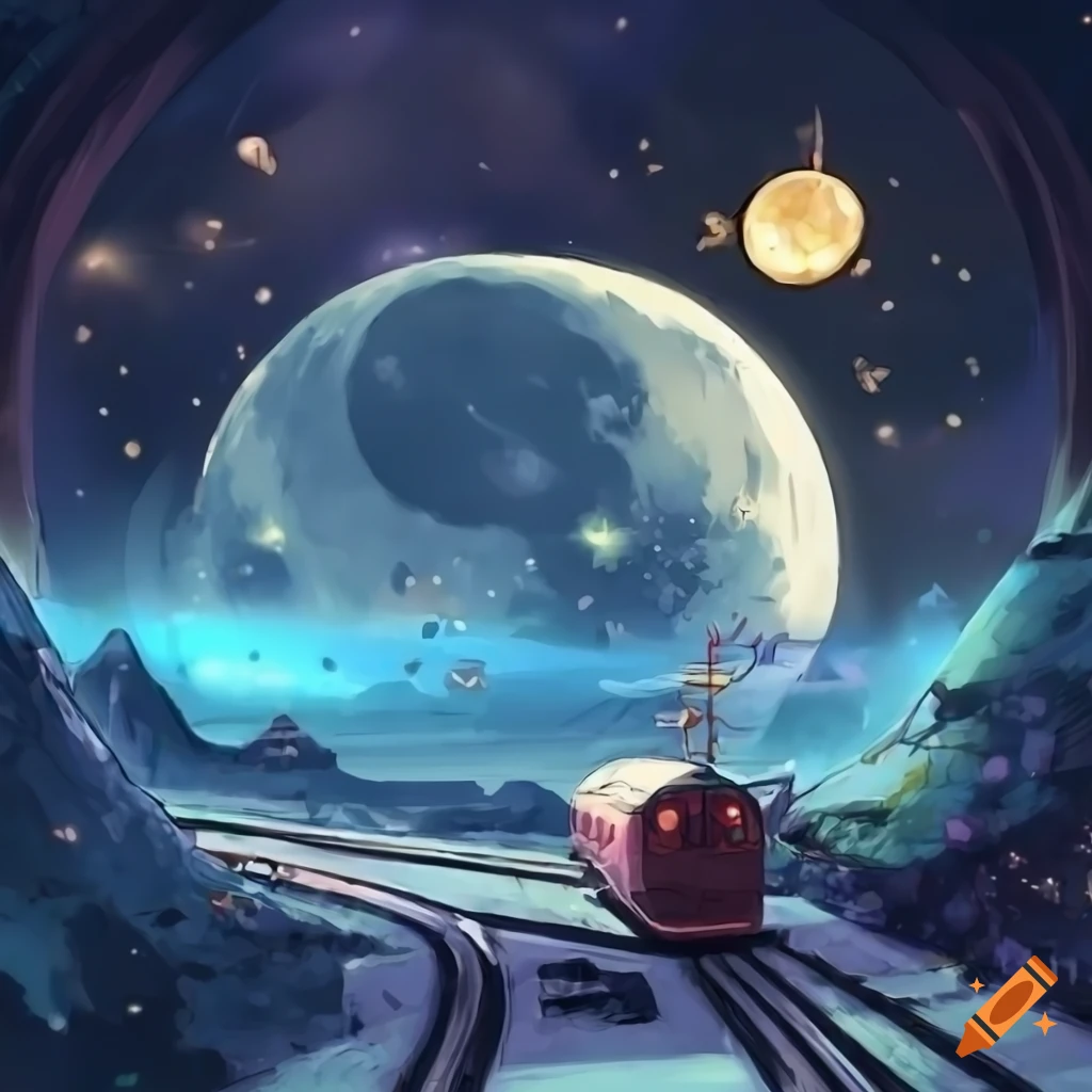 Train on the moon t-shirt design on Craiyon