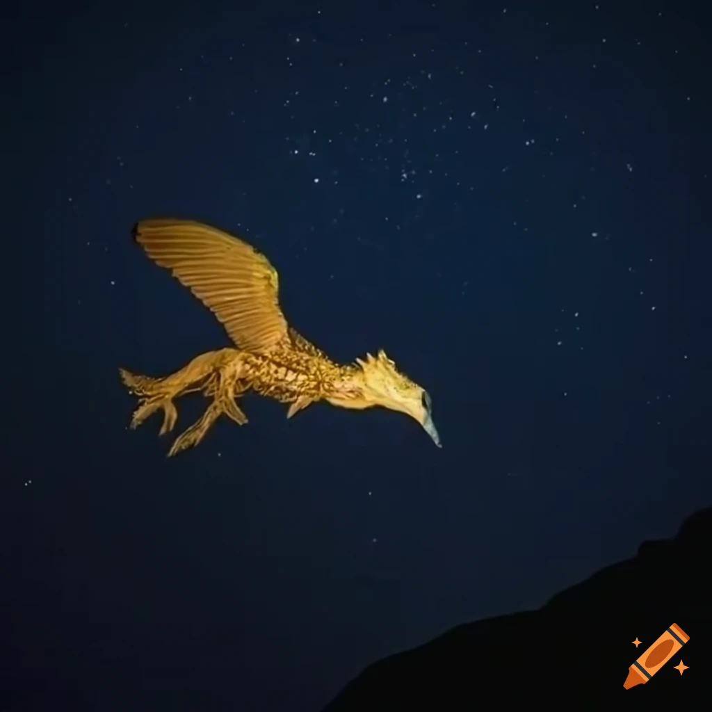 Mythical bird with child flying over mountains at night on Craiyon