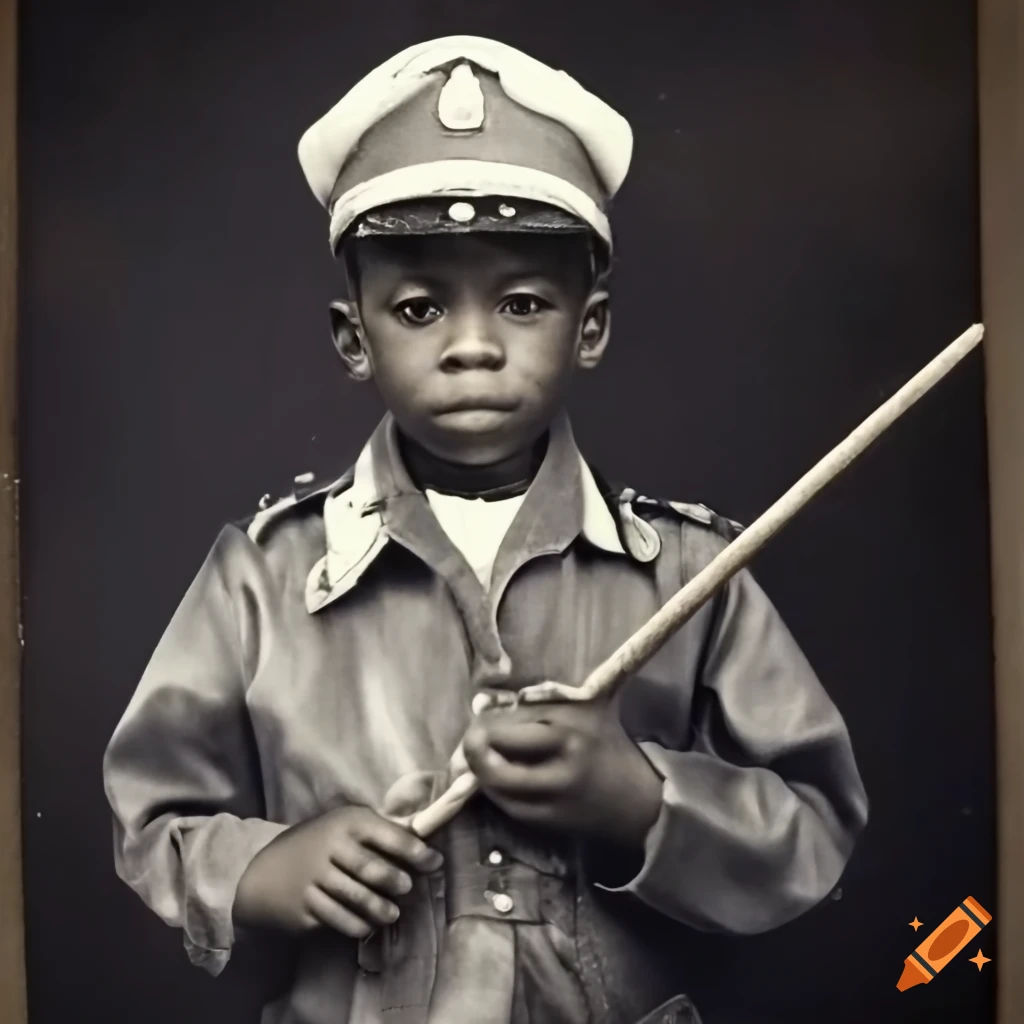 Vintage photograph of a young black boy in a security guard uniform on ...
