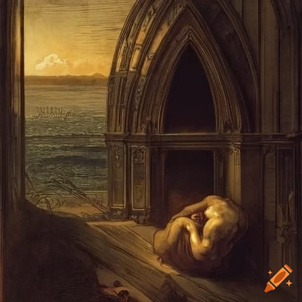 Gargoyle sculpture with sea view