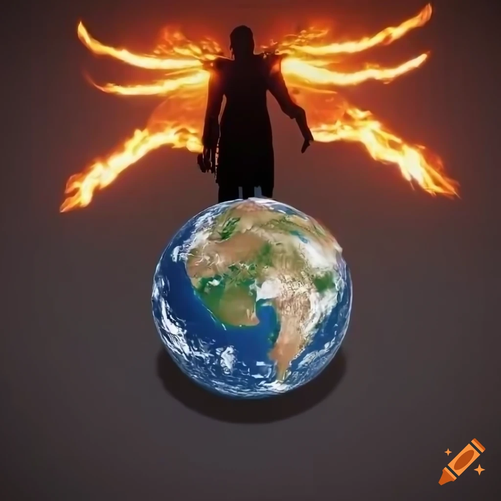 Surreal artwork of an angel and burning planet on Craiyon