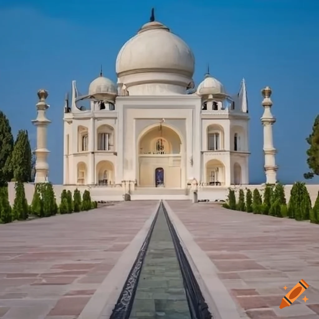 Frontal view of mahal white house in mediterranean architectural style ...