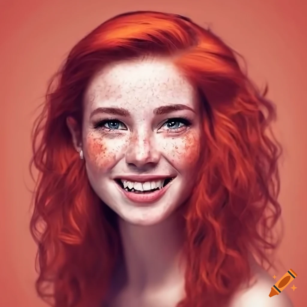 Portrait of a pretty young woman with red hair and freckles