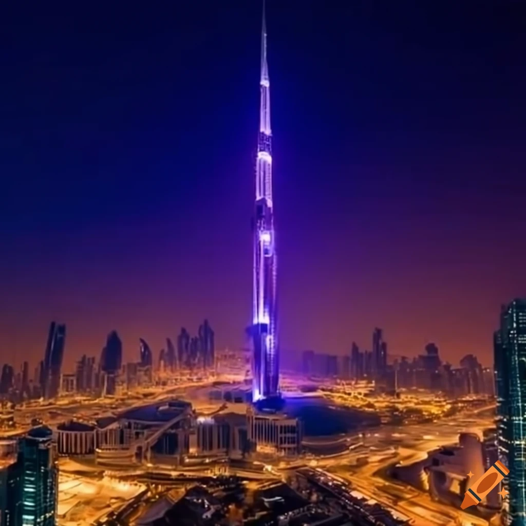 Stunning aerial view of lit up dubai at night on Craiyon