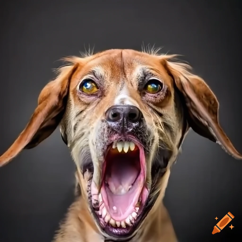 Photograph of a dog with scary teeth on Craiyon